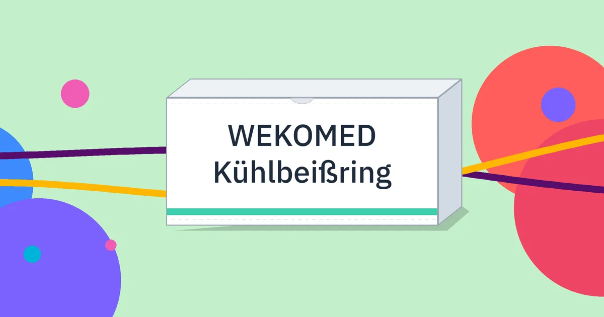 Symbolbild: Packung mit der Aufschrift WEKOMED Kühlbeißring (PZN 03344651) – Verfügbarkeit und Bezug in Apotheken in Frankfurt am Main