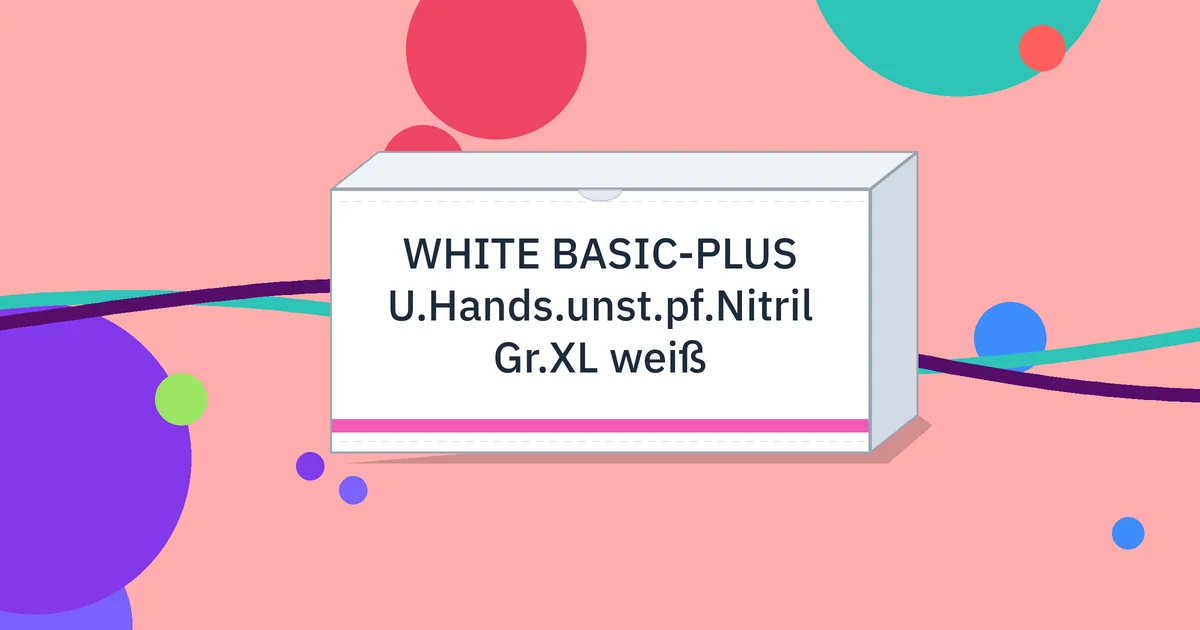 Symbolbild: Packung mit der Aufschrift WHITE BASIC-PLUS U.Hands.unst.pf.Nitril Gr.XL weiß (PZN 11238012) – Verfügbarkeit und Bezug in Apotheken in Frankfurt am Main