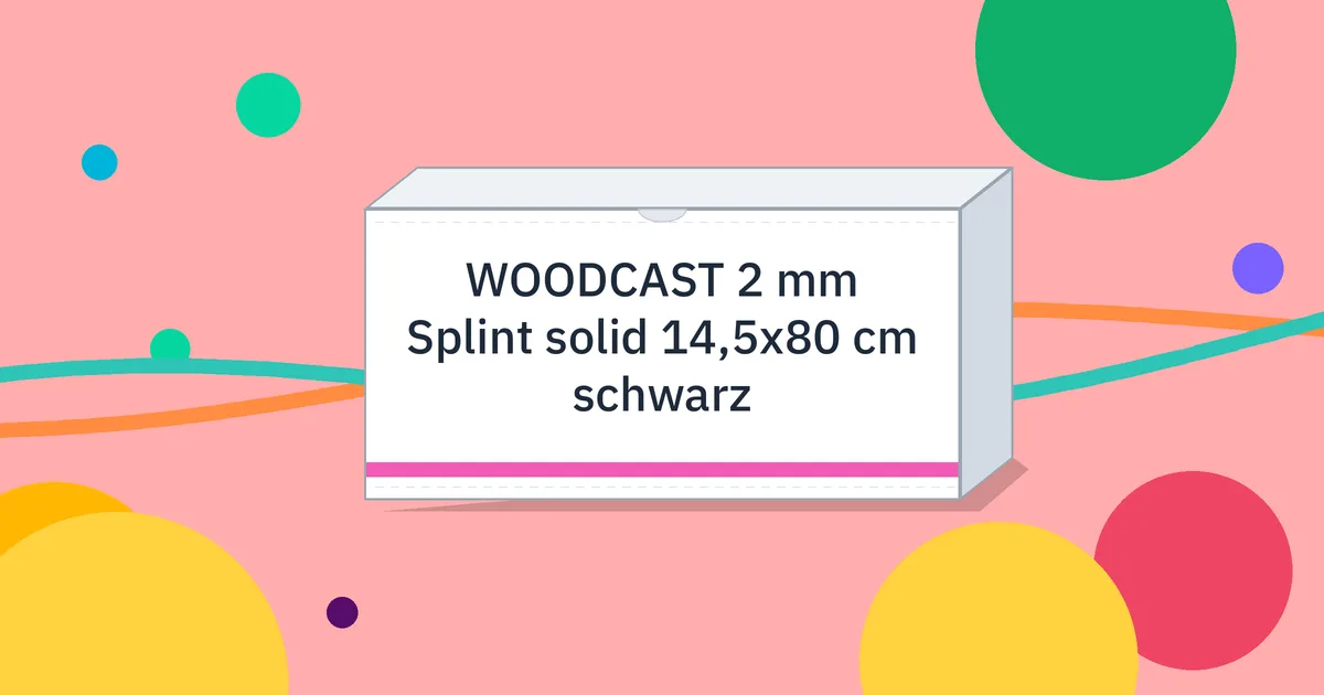 Symbolbild: Packung mit der Aufschrift WOODCAST 2 mm Splint solid 14,5x80 cm schwarz (PZN 11598880) – Verfügbarkeit und Bezug in Apotheken in Frankfurt am Main