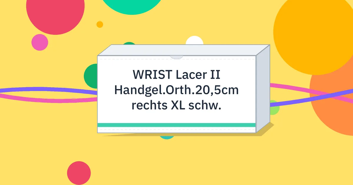 Symbolbild: Packung mit der Aufschrift WRIST Lacer II Handgel.Orth.20,5cm rechts XL schw. (PZN 14048281) – Verfügbarkeit und Bezug in Apotheken in Frankfurt am Main