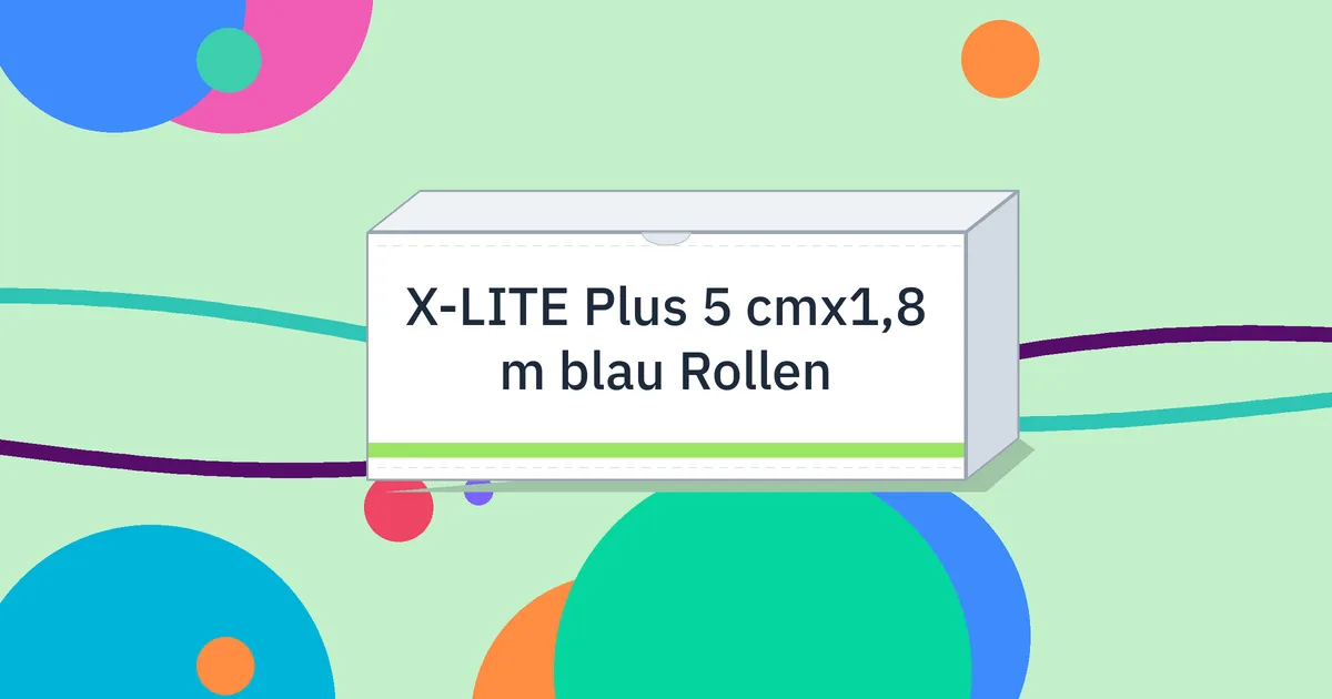 Symbolbild: Packung mit der Aufschrift X-LITE Plus 5 cmx1,8 m blau Rollen (PZN 14441506) – Verfügbarkeit und Bezug in Apotheken in Frankfurt am Main