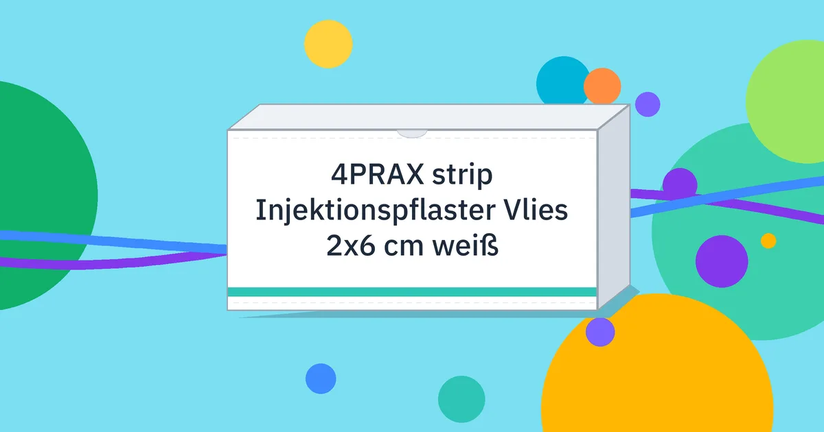 Symbolbild: Packung mit der Aufschrift 4PRAX strip Injektionspflaster Vlies 2x6 cm weiß (PZN 20231173) – Verfügbarkeit und Bezug in Apotheken in Frankfurt am Main