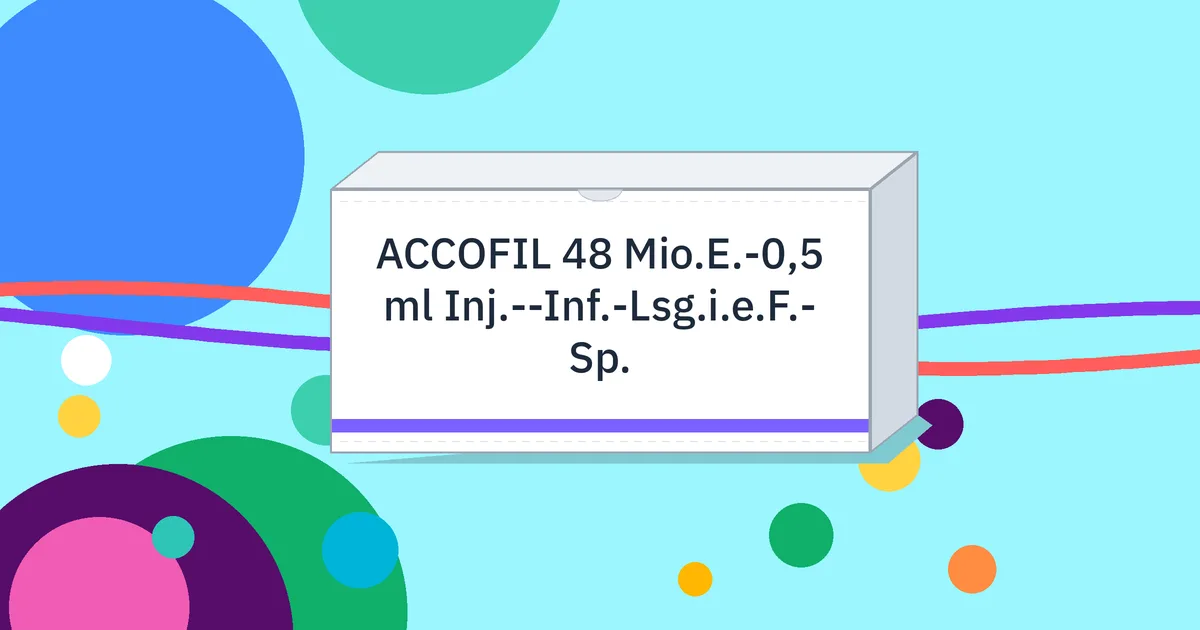 Symbolbild: Packung mit der Aufschrift ACCOFIL 48 Mio.E.-0,5 ml Inj.--Inf.-Lsg.i.e.F.-Sp. (PZN 15735701) – Verfügbarkeit und Bezug in Apotheken in Frankfurt am Main