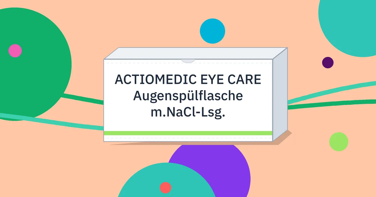 Symbolbild: Packung mit der Aufschrift ACTIOMEDIC EYE CARE Augenspülflasche m.NaCl-Lsg. (PZN 12547063) – Verfügbarkeit und Bezug in Apotheken in Frankfurt am Main