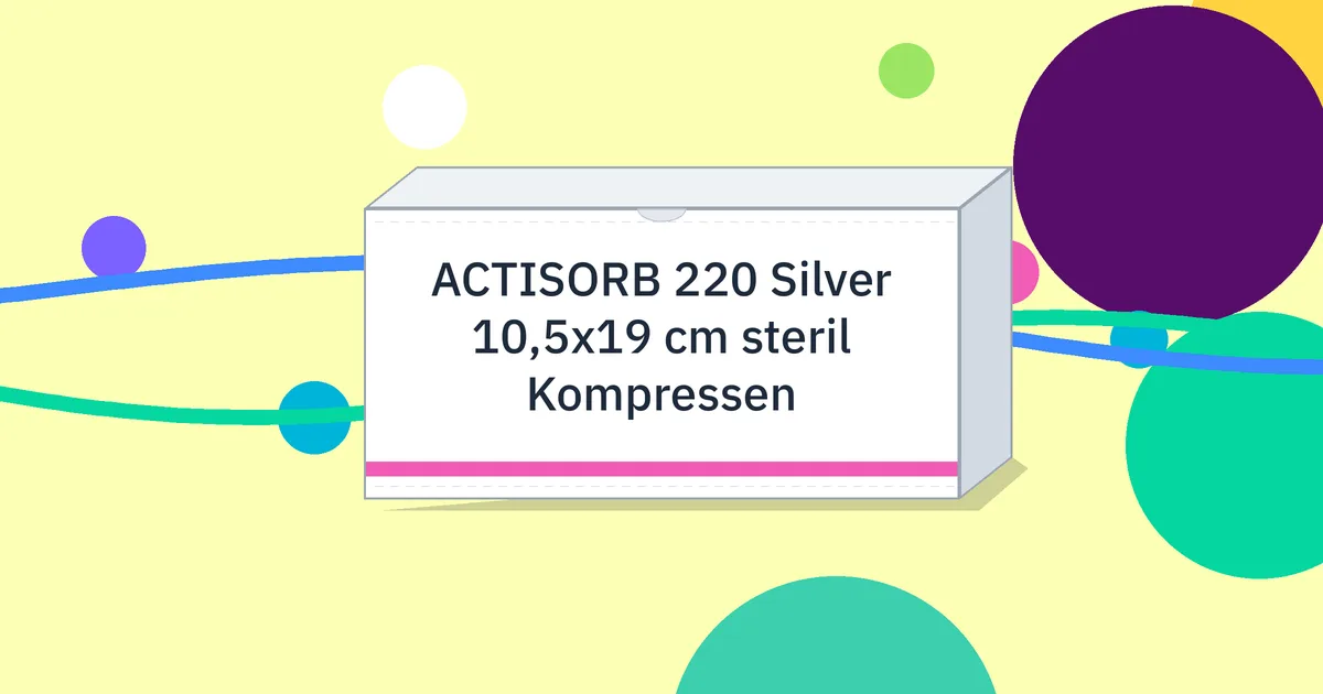 Symbolbild: Packung mit der Aufschrift ACTISORB 220 Silver 10,5x19 cm steril Kompressen (PZN 01426853) – Verfügbarkeit und Bezug in Apotheken in Frankfurt am Main