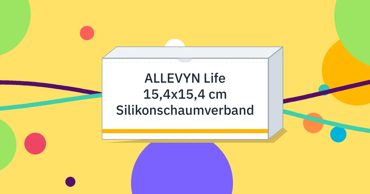 Symbolbild: Packung mit der Aufschrift ALLEVYN Life 15,4x15,4 cm Silikonschaumverband (PZN 19556912) – Verfügbarkeit und Bezug in Apotheken in Frankfurt am Main