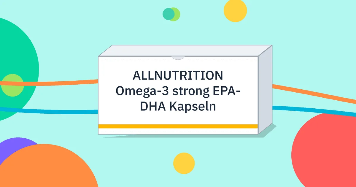 Symbolbild: Packung mit der Aufschrift ALLNUTRITION Omega-3 strong EPA-DHA Kapseln (PZN 20694281) – Verfügbarkeit und Bezug in Apotheken in Frankfurt am Main