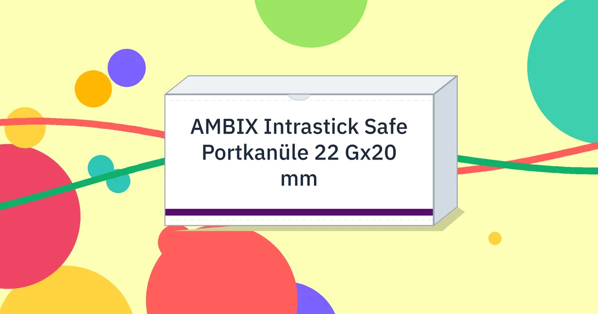 Symbolbild: Packung mit der Aufschrift AMBIX Intrastick Safe Portkanüle 22 Gx20 mm (PZN 14286690) – Verfügbarkeit und Bezug in Apotheken in Frankfurt am Main