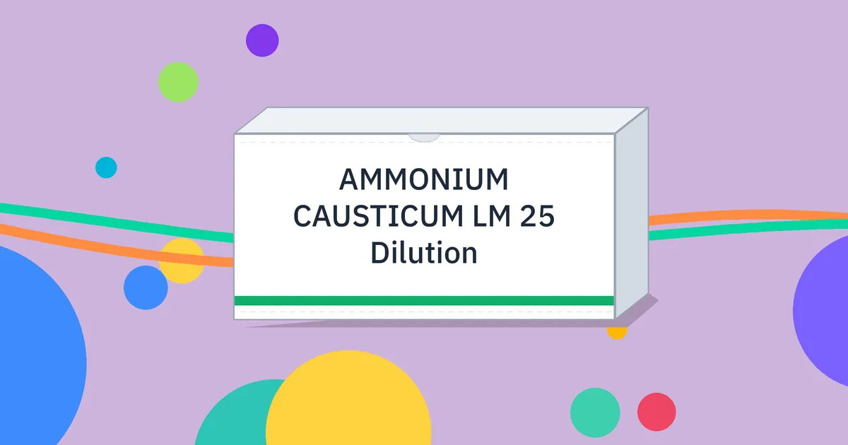 Symbolbild: Packung mit der Aufschrift AMMONIUM CAUSTICUM LM 25 Dilution (PZN 13321036) – Verfügbarkeit und Bezug in Apotheken in Frankfurt am Main