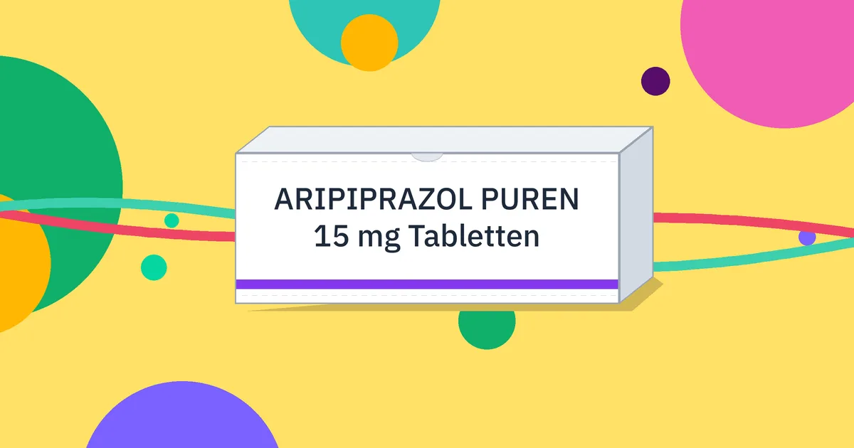 Symbolbild: Packung mit der Aufschrift ARIPIPRAZOL PUREN 15 mg Tabletten (PZN 18707680) – Verfügbarkeit und Bezug in Apotheken in Frankfurt am Main