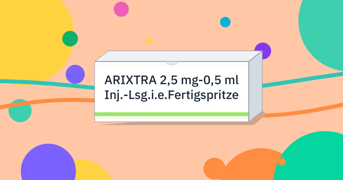 Symbolbild: Packung mit der Aufschrift ARIXTRA 2,5 mg-0,5 ml Inj.-Lsg.i.e.Fertigspritze (PZN 12668252) – Verfügbarkeit und Bezug in Apotheken in Frankfurt am Main