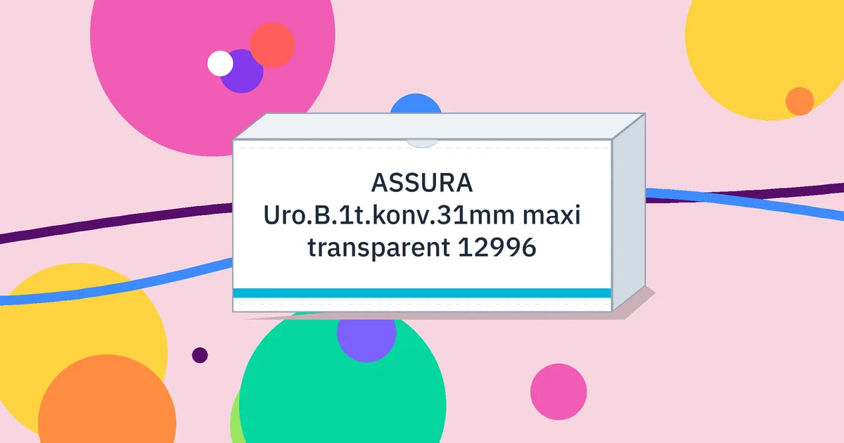 Symbolbild: Packung mit der Aufschrift ASSURA Uro.B.1t.konv.31mm maxi transparent 12996 (PZN 07598532) – Verfügbarkeit und Bezug in Apotheken in Frankfurt am Main