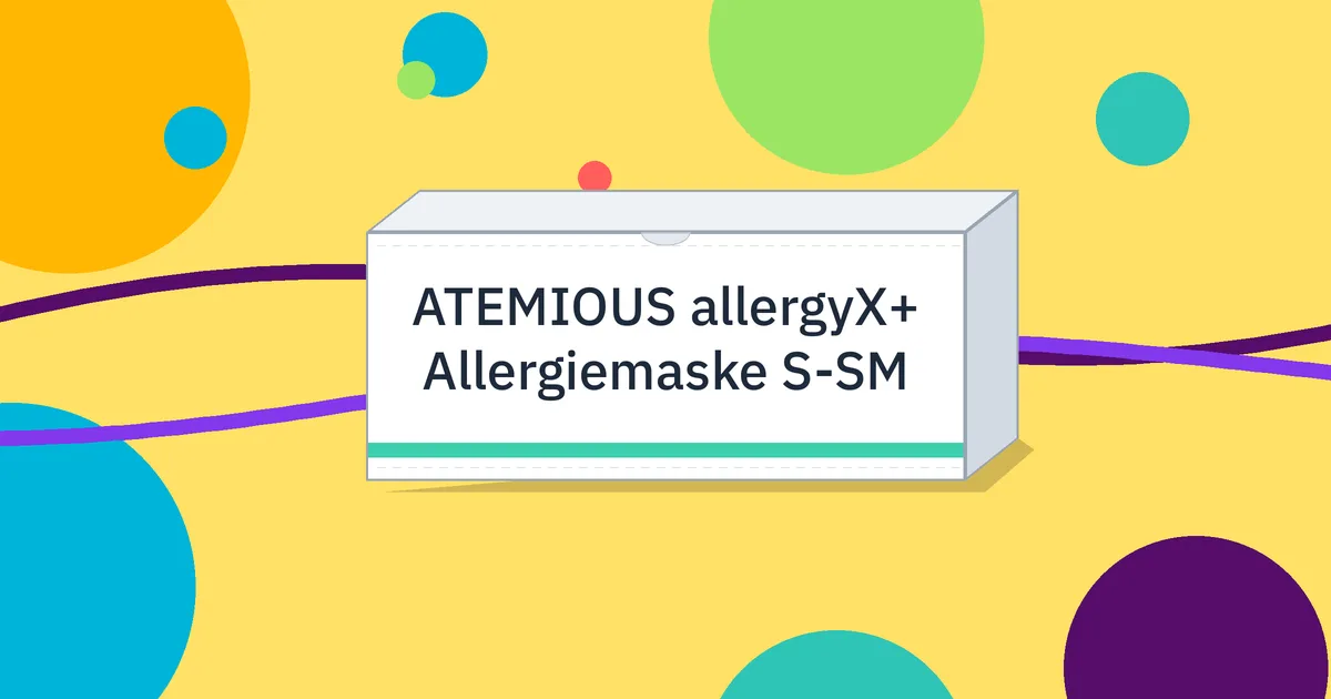 Symbolbild: Packung mit der Aufschrift ATEMIOUS allergyX+ Allergiemaske S-SM (PZN 20604208) – Verfügbarkeit und Bezug in Apotheken in Frankfurt am Main
