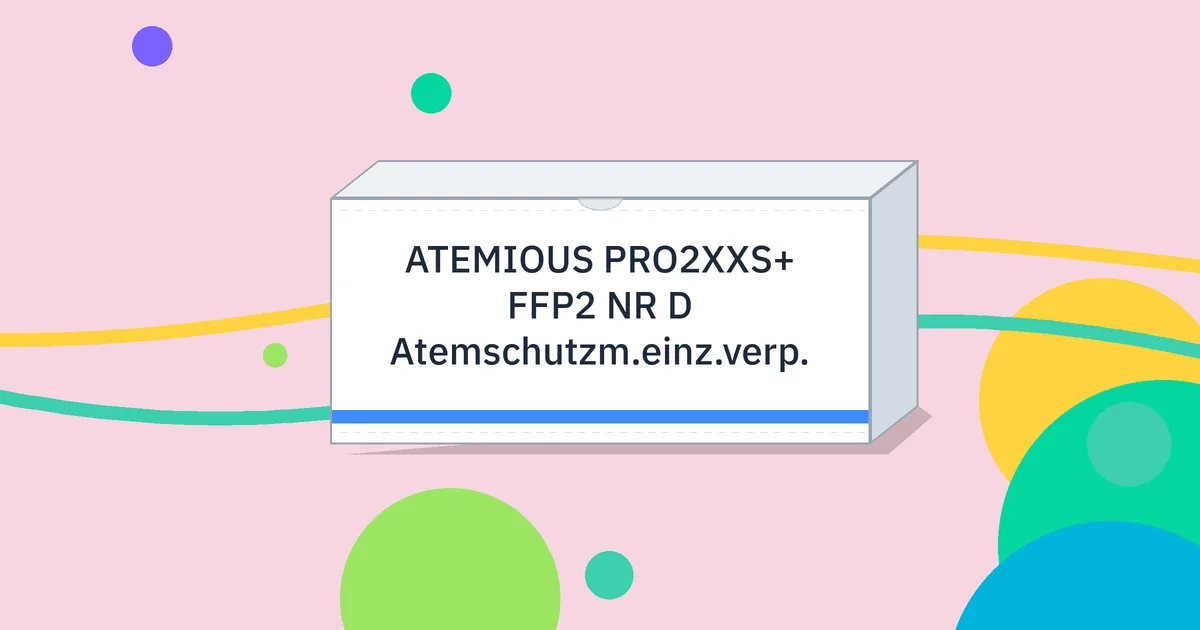 Symbolbild: Packung mit der Aufschrift ATEMIOUS PRO2XXS+ FFP2 NR D Atemschutzm.einz.verp. (PZN 20643131) – Verfügbarkeit und Bezug in Apotheken in Frankfurt am Main