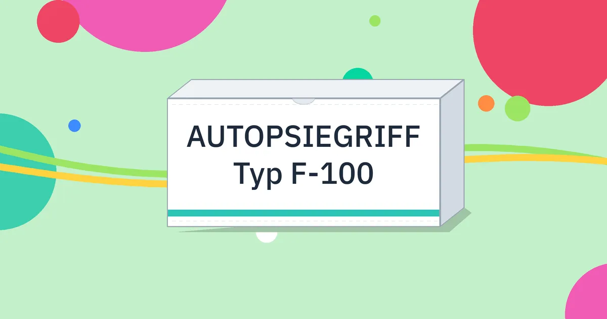 Symbolbild: Packung mit der Aufschrift AUTOPSIEGRIFF Typ F-100 (PZN 06634823) – Verfügbarkeit und Bezug in Apotheken in Frankfurt am Main