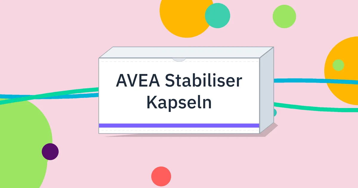 Symbolbild: Packung mit der Aufschrift AVEA Stabiliser Kapseln (PZN 19790401) – Verfügbarkeit und Bezug in Apotheken in Frankfurt am Main