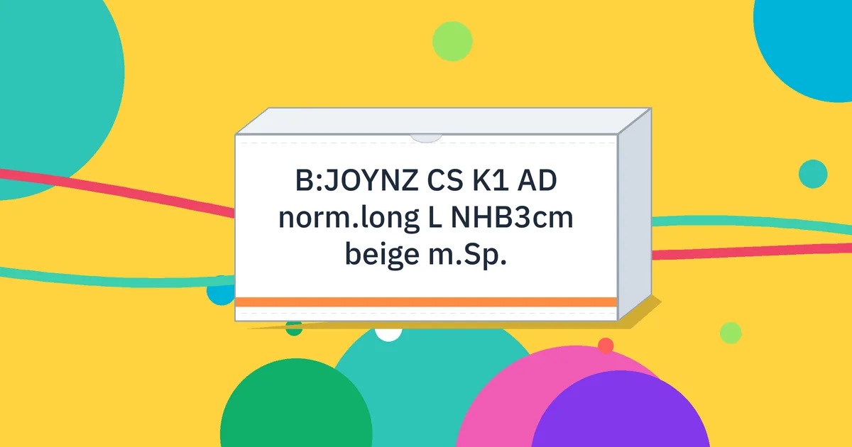 Symbolbild: Packung mit der Aufschrift B:JOYNZ CS K1 AD norm.long L NHB3cm beige m.Sp. (PZN 20525992) – Verfügbarkeit und Bezug in Apotheken in Frankfurt am Main
