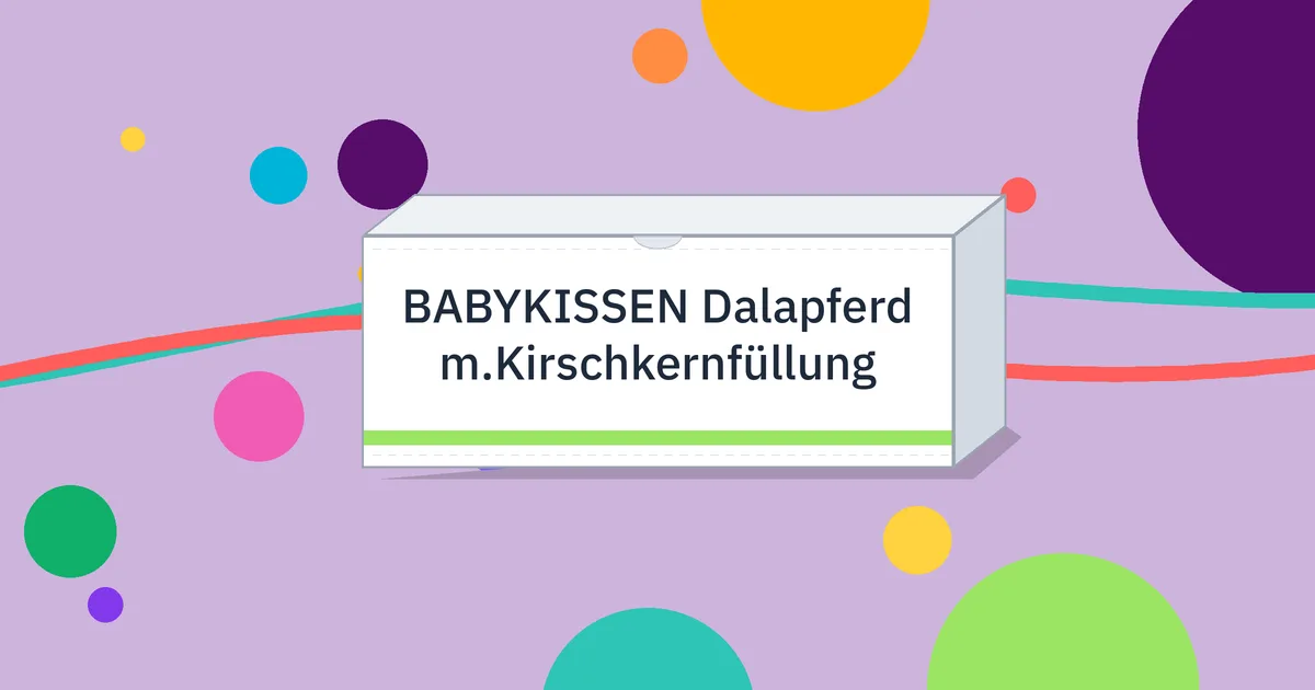 Symbolbild: Packung mit der Aufschrift BABYKISSEN Dalapferd m.Kirschkernfüllung (PZN 19902018) – Verfügbarkeit und Bezug in Apotheken in Frankfurt am Main