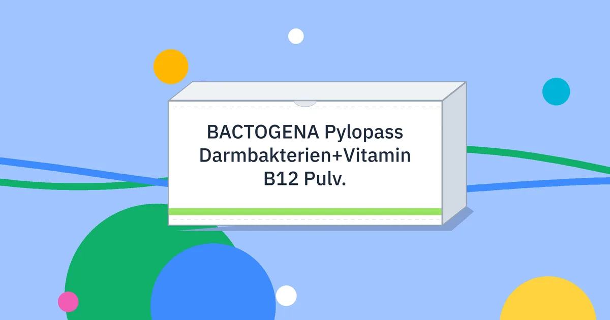 Symbolbild: Packung mit der Aufschrift BACTOGENA Pylopass Darmbakterien+Vitamin B12 Pulv. (PZN 20391445) – Verfügbarkeit und Bezug in Apotheken in Frankfurt am Main