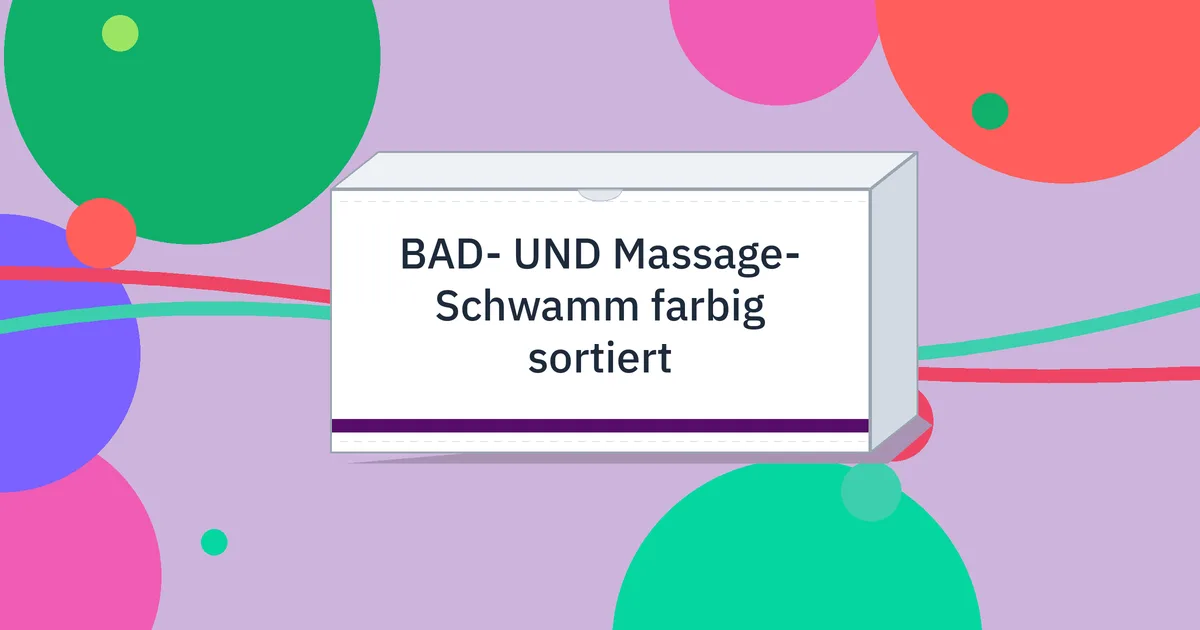 Symbolbild: Packung mit der Aufschrift BAD- UND Massage-Schwamm farbig sortiert (PZN 14262614) – Verfügbarkeit und Bezug in Apotheken in Frankfurt am Main