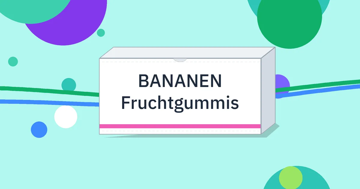 Symbolbild: Packung mit der Aufschrift BANANEN Fruchtgummis (PZN 19061777) – Verfügbarkeit und Bezug in Apotheken in Frankfurt am Main