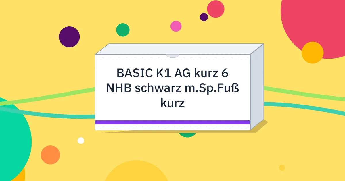 Symbolbild: Packung mit der Aufschrift BASIC K1 AG kurz 6 NHB schwarz m.Sp.Fuß kurz (PZN 20261671) – Verfügbarkeit und Bezug in Apotheken in Frankfurt am Main