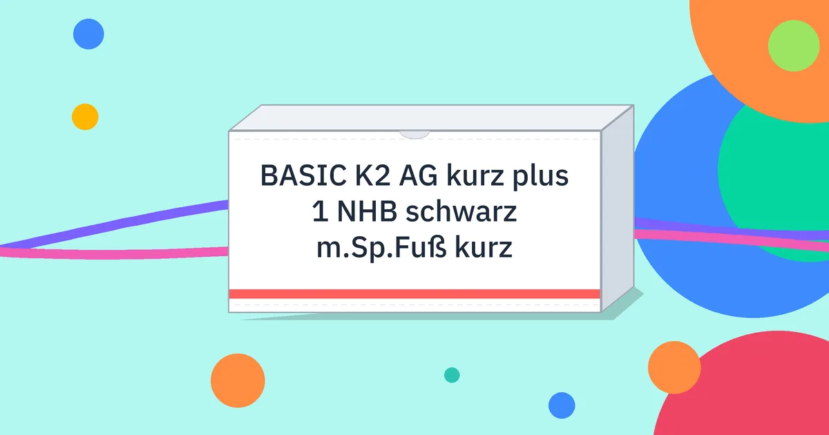 Symbolbild: Packung mit der Aufschrift BASIC K2 AG kurz plus 1 NHB schwarz m.Sp.Fuß kurz (PZN 20266148) – Verfügbarkeit und Bezug in Apotheken in Frankfurt am Main
