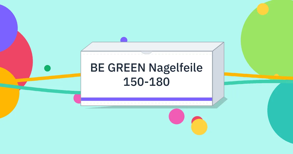 Symbolbild: Packung mit der Aufschrift BE GREEN Nagelfeile 150-180 (PZN 18453216) – Verfügbarkeit und Bezug in Apotheken in Frankfurt am Main