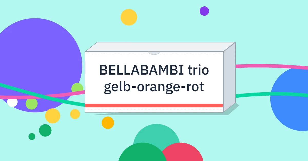 Symbolbild: Packung mit der Aufschrift BELLABAMBI trio gelb-orange-rot (PZN 10528251) – Verfügbarkeit und Bezug in Apotheken in Frankfurt am Main