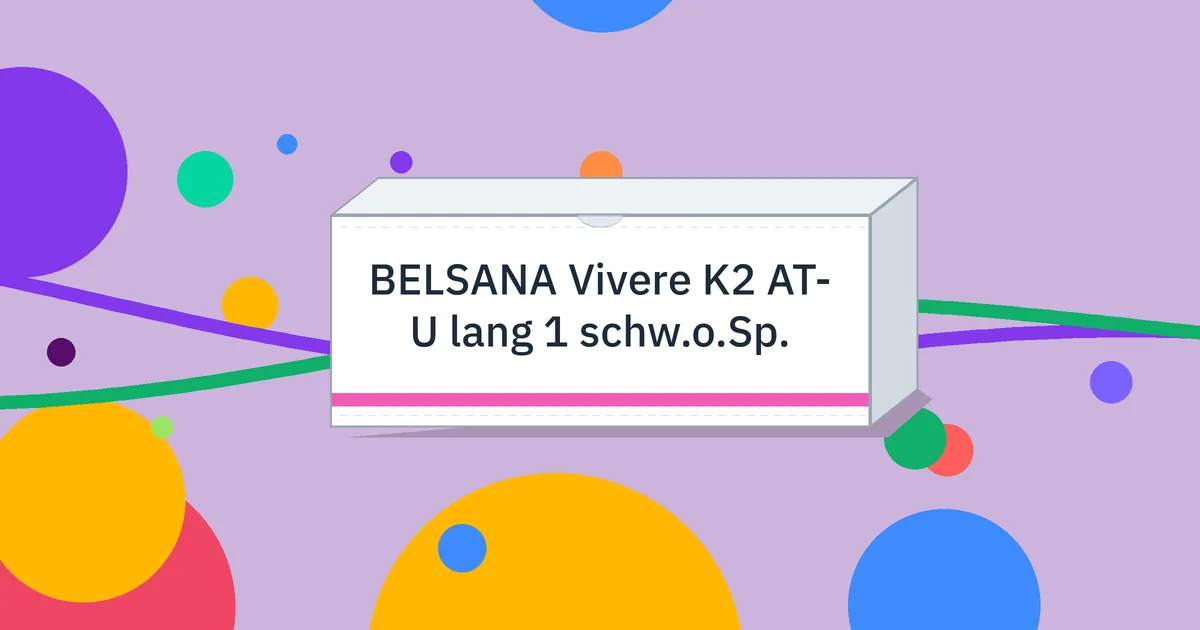 Symbolbild: Packung mit der Aufschrift BELSANA Vivere K2 AT-U lang 1 schw.o.Sp. (PZN 08534942) – Verfügbarkeit und Bezug in Apotheken in Frankfurt am Main