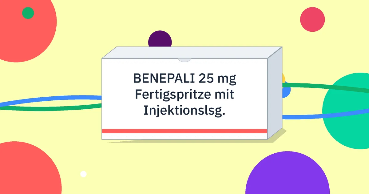 Symbolbild: Packung mit der Aufschrift BENEPALI 25 mg Fertigspritze mit Injektionslsg. (PZN 14172147) – Verfügbarkeit und Bezug in Apotheken in Frankfurt am Main