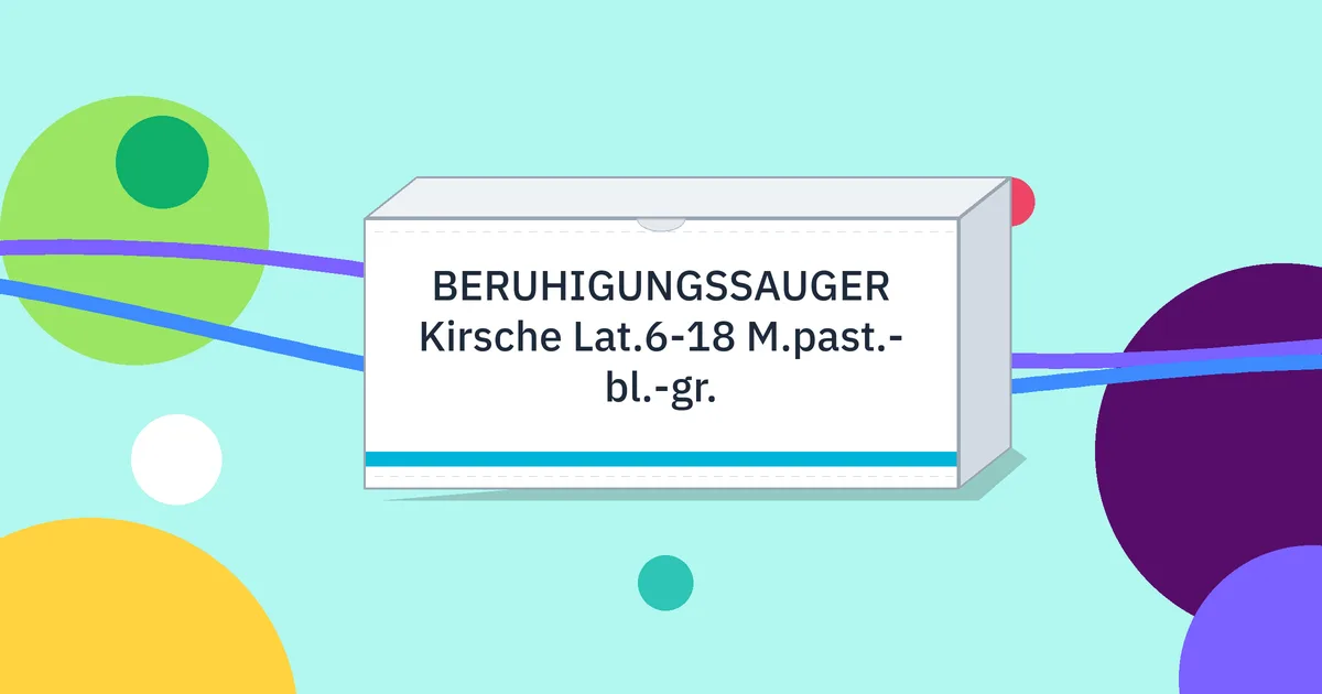 Symbolbild: Packung mit der Aufschrift BERUHIGUNGSSAUGER Kirsche Lat.6-18 M.past.-bl.-gr. (PZN 04792788) – Verfügbarkeit und Bezug in Apotheken in Frankfurt am Main