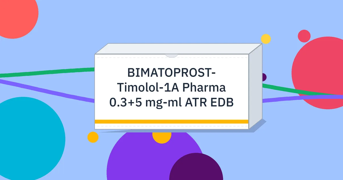 Symbolbild: Packung mit der Aufschrift BIMATOPROST-Timolol-1A Pharma 0.3+5 mg-ml ATR EDB (PZN 19859854) – Verfügbarkeit und Bezug in Apotheken in Frankfurt am Main