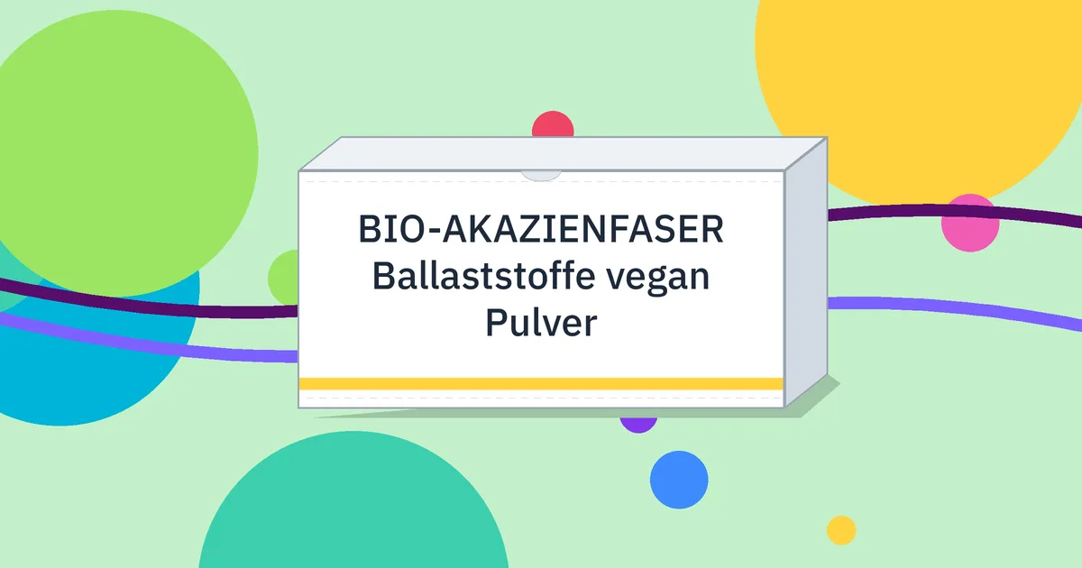 Symbolbild: Packung mit der Aufschrift BIO-AKAZIENFASER Ballaststoffe vegan Pulver (PZN 19807952) – Verfügbarkeit und Bezug in Apotheken in Frankfurt am Main