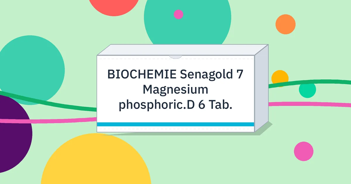 Symbolbild: Packung mit der Aufschrift BIOCHEMIE Senagold 7 Magnesium phosphoric.D 6 Tab. (PZN 06827574) – Verfügbarkeit und Bezug in Apotheken in Frankfurt am Main