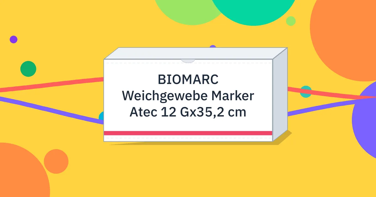 Symbolbild: Packung mit der Aufschrift BIOMARC Weichgewebe Marker Atec 12 Gx35,2 cm (PZN 09523389) – Verfügbarkeit und Bezug in Apotheken in Frankfurt am Main