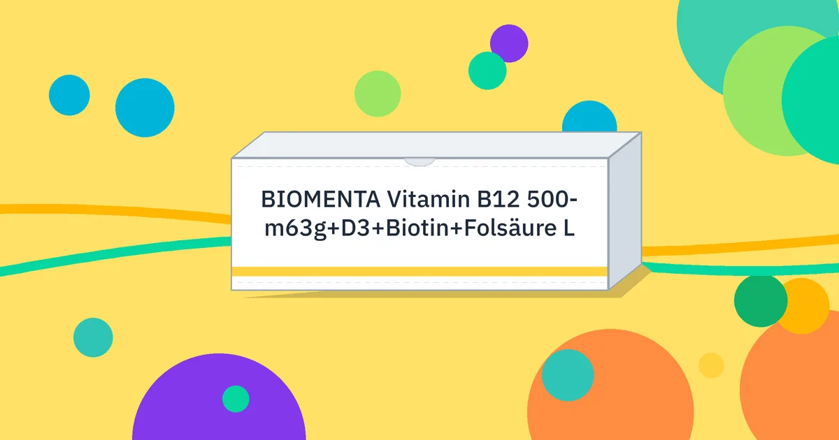 Symbolbild: Packung mit der Aufschrift BIOMENTA Vitamin B12 500-m63g+D3+Biotin+Folsäure L (PZN 16739405) – Verfügbarkeit und Bezug in Apotheken in Frankfurt am Main