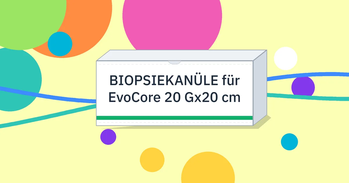 Symbolbild: Packung mit der Aufschrift BIOPSIEKANÜLE für EvoCore 20 Gx20 cm (PZN 11059255) – Verfügbarkeit und Bezug in Apotheken in Frankfurt am Main