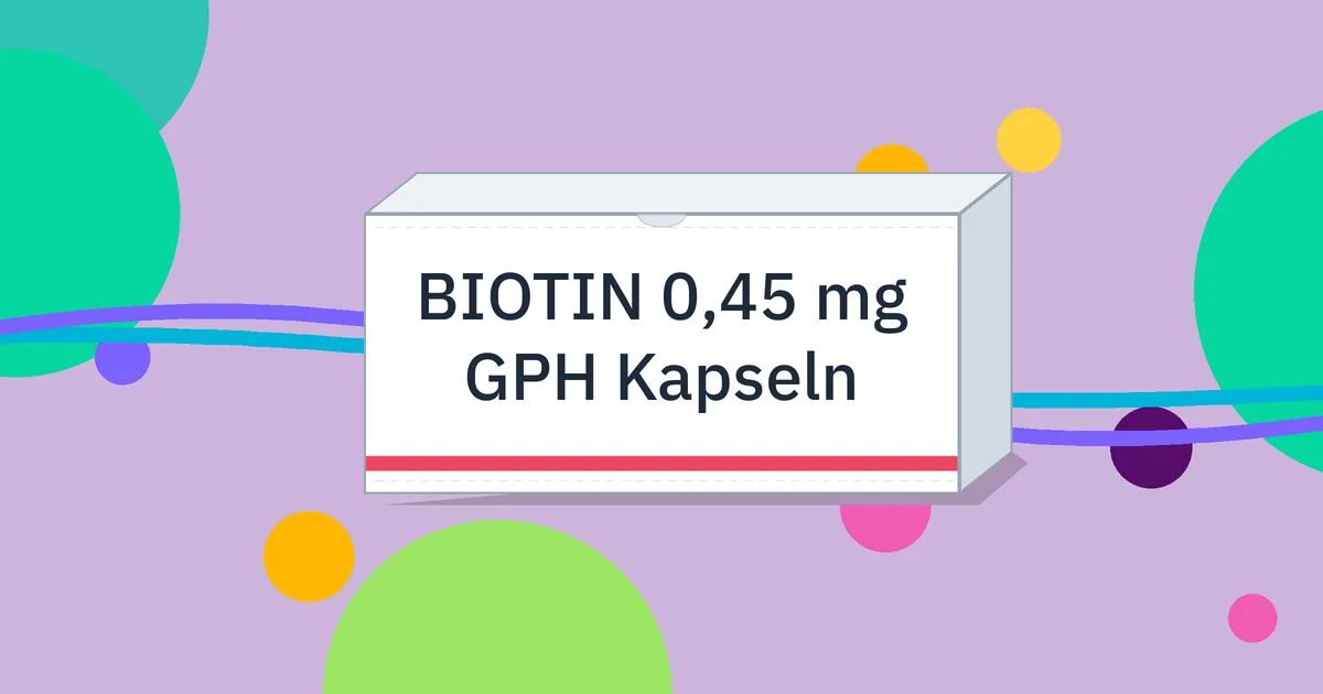 Symbolbild: Packung mit der Aufschrift BIOTIN 0,45 mg GPH Kapseln (PZN 09749484) – Verfügbarkeit und Bezug in Apotheken in Frankfurt am Main