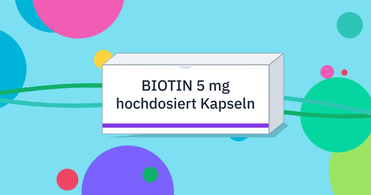 Symbolbild: Packung mit der Aufschrift BIOTIN 5 mg hochdosiert Kapseln (PZN 18660352) – Verfügbarkeit und Bezug in Apotheken in Frankfurt am Main