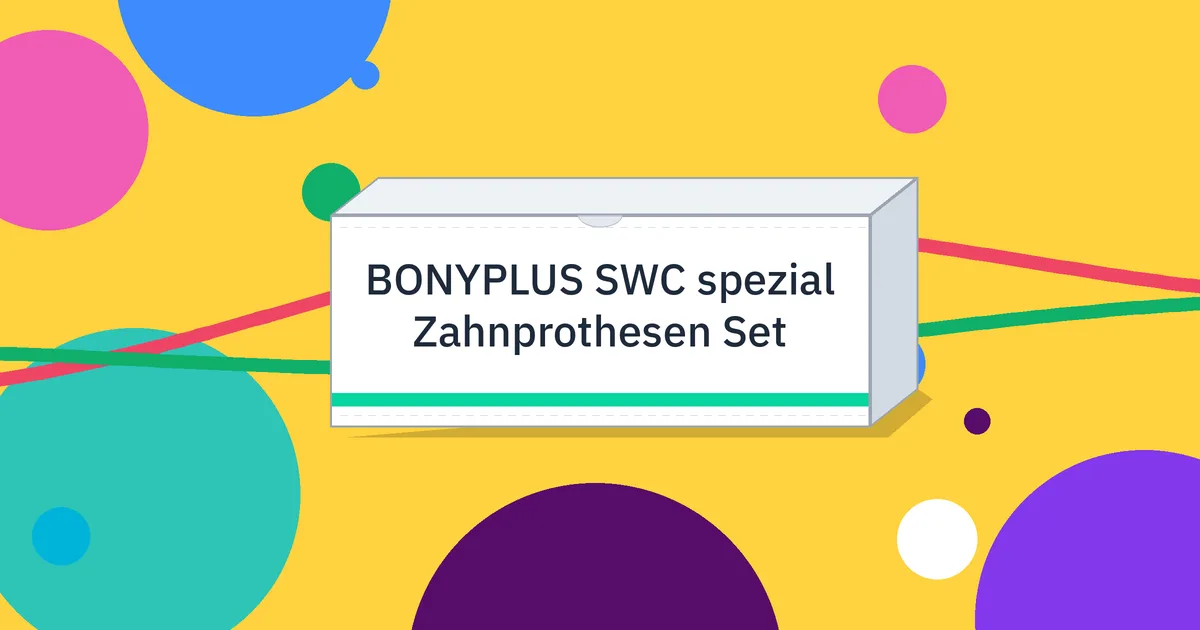 Symbolbild: Packung mit der Aufschrift BONYPLUS SWC spezial Zahnprothesen Set (PZN 07607225) – Verfügbarkeit und Bezug in Apotheken in Frankfurt am Main