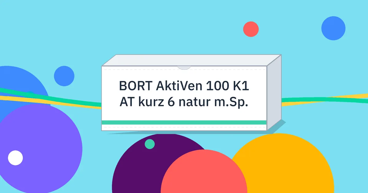 Symbolbild: Packung mit der Aufschrift BORT AktiVen 100 K1 AT kurz 6 natur m.Sp. (PZN 13736518) – Verfügbarkeit und Bezug in Apotheken in Frankfurt am Main