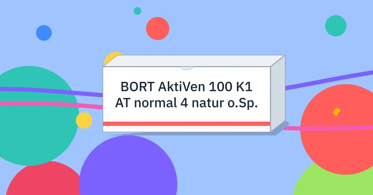 Symbolbild: Packung mit der Aufschrift BORT AktiVen 100 K1 AT normal 4 natur o.Sp. (PZN 13736240) – Verfügbarkeit und Bezug in Apotheken in Frankfurt am Main