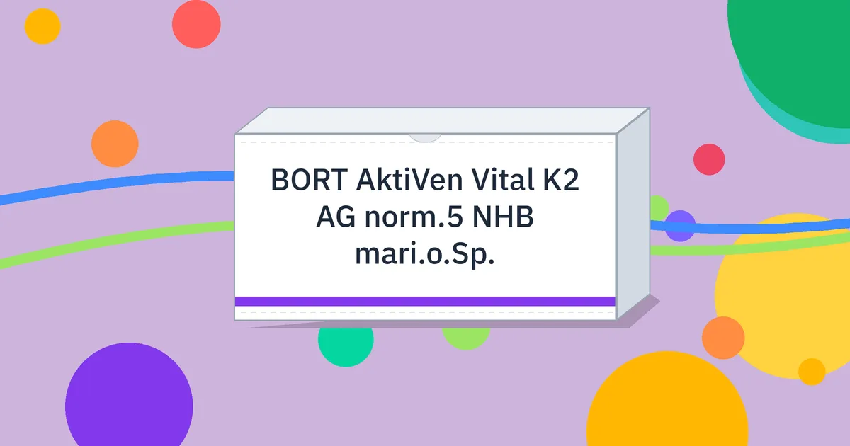 Symbolbild: Packung mit der Aufschrift BORT AktiVen Vital K2 AG norm.5 NHB mari.o.Sp. (PZN 13732791) – Verfügbarkeit und Bezug in Apotheken in Frankfurt am Main