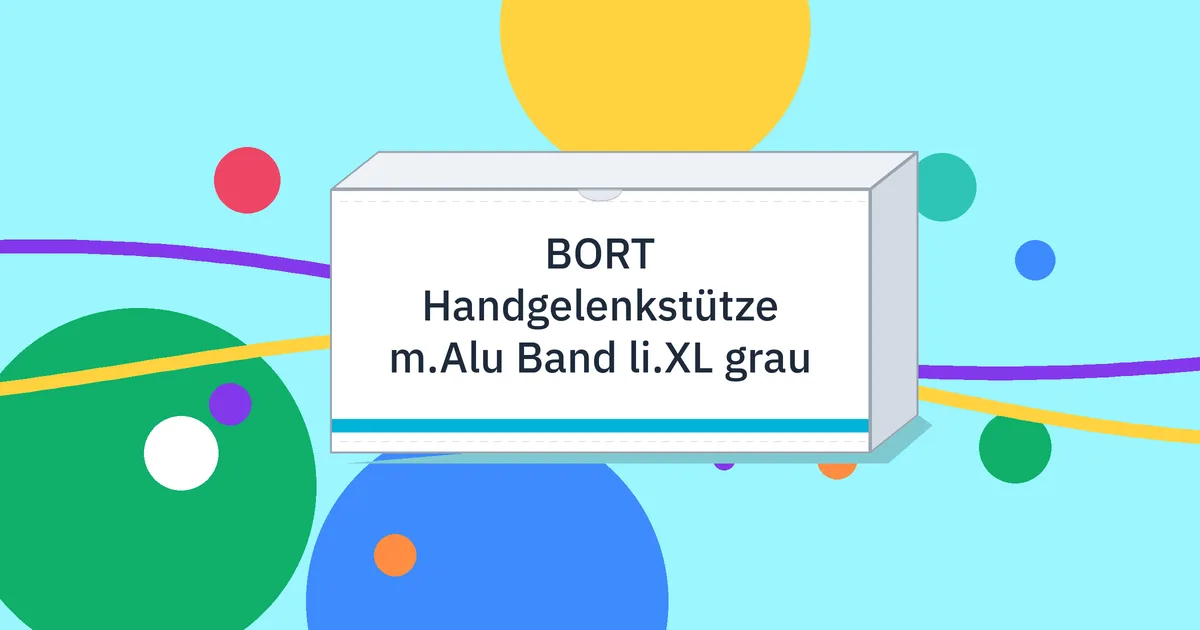 Symbolbild: Packung mit der Aufschrift BORT Handgelenkstütze m.Alu Band li.XL grau (PZN 17843168) – Verfügbarkeit und Bezug in Apotheken in Frankfurt am Main