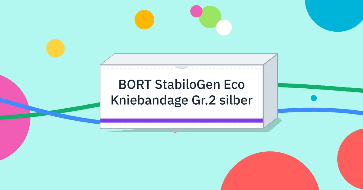 Symbolbild: Packung mit der Aufschrift BORT StabiloGen Eco Kniebandage Gr.2 silber (PZN 16845219) – Verfügbarkeit und Bezug in Apotheken in Frankfurt am Main