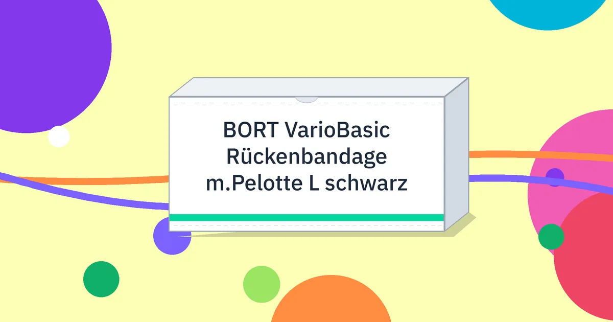 Symbolbild: Packung mit der Aufschrift BORT VarioBasic Rückenbandage m.Pelotte L schwarz (PZN 02151683) – Verfügbarkeit und Bezug in Apotheken in Frankfurt am Main