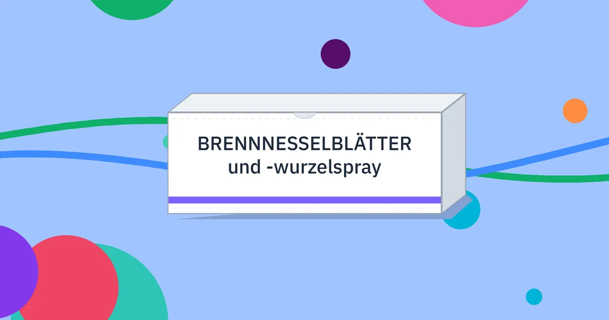 Symbolbild: Packung mit der Aufschrift BRENNNESSELBLÄTTER und -wurzelspray (PZN 11712293) – Verfügbarkeit und Bezug in Apotheken in Frankfurt am Main