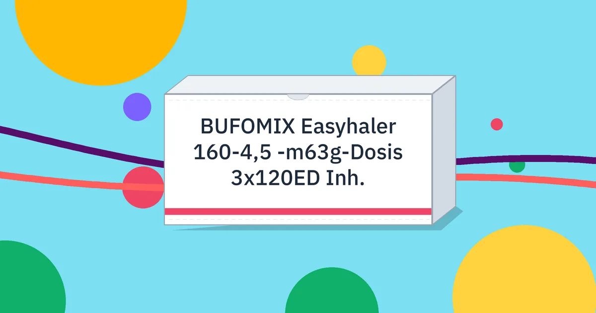 Symbolbild: Packung mit der Aufschrift BUFOMIX Easyhaler 160-4,5 -m63g-Dosis 3x120ED Inh. (PZN 19419233) – Verfügbarkeit und Bezug in Apotheken in Frankfurt am Main