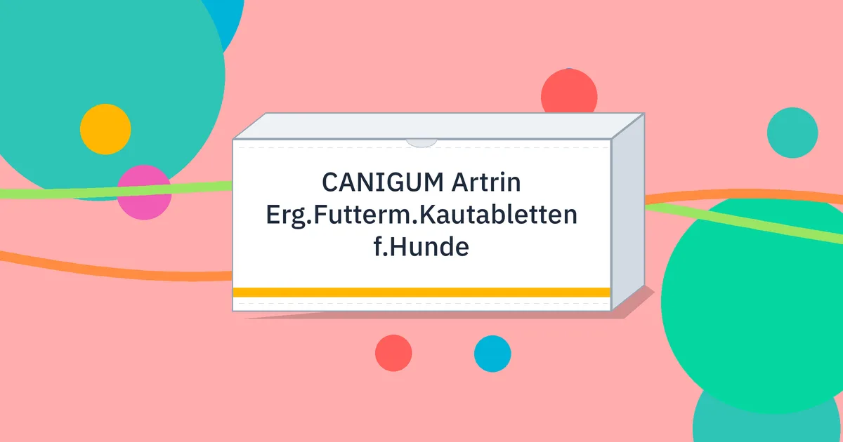 Symbolbild: Packung mit der Aufschrift CANIGUM Artrin Erg.Futterm.Kautabletten f.Hunde (PZN 11714493) – Verfügbarkeit und Bezug in Apotheken in Frankfurt am Main
